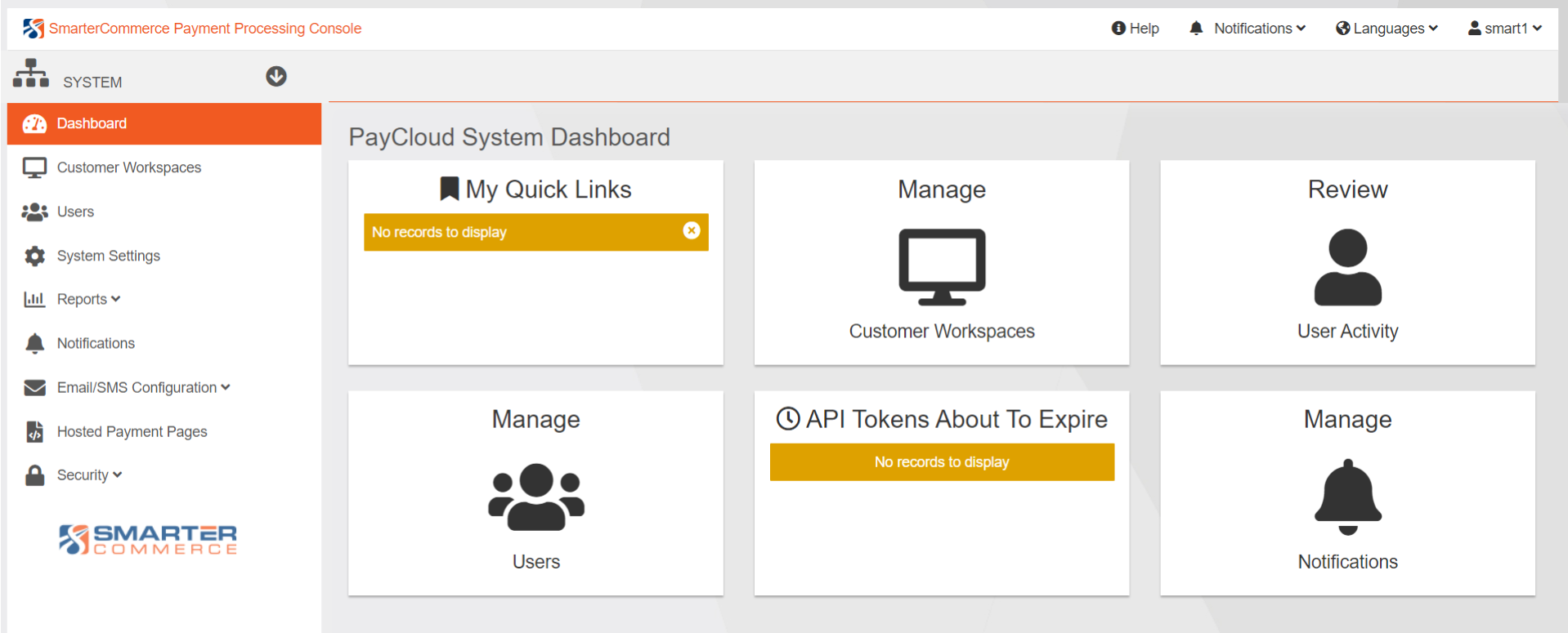 SmarterCommerce Documentation : Payment Processing Console - Dashboard SmarterCommerce Documentation : Payment Processing Console - Dashboard